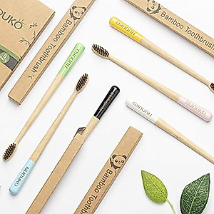 Biodegradable Bamboo Toothbrush, Natural Charcoal toothbrushes Soft Bristle Toothbrush Eco-Friendly Sustainable Toothbrush BPA Free Organic Compostable Travel Toothbrushes Wooden toothbrushes, 6 Pack