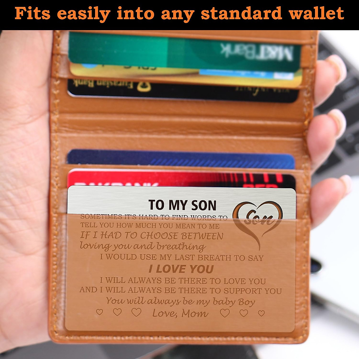 CINRLLA Son Engraved Wallet Card Gifts, Son Birthday Card Gifts, College Graduation Gifts for Son, Wedding Anniversary Christmas Gifts from Mom to Son, WCD04
