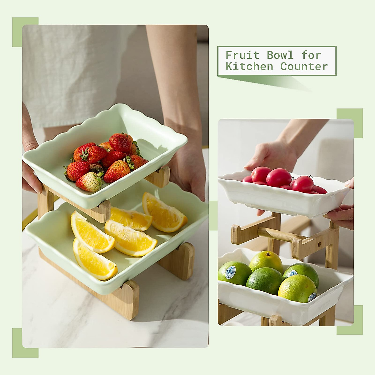 3 Tier Ceramic Fruit Bowl, Large Fruit Basket for Kitchen, White Storage Bowls for Kitchen and Home Decor