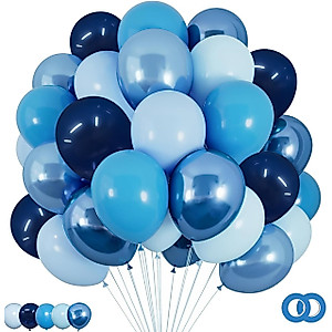 OHugs Blue Balloons Set of 65pcs Includes 12 Inch Navy Blue, Baby Blue, Metallic Blue, Pearl Blue Party Balloons for Birthday, Baby Shower, Engagement, Wedding, Gender Reveal, Party Decorations