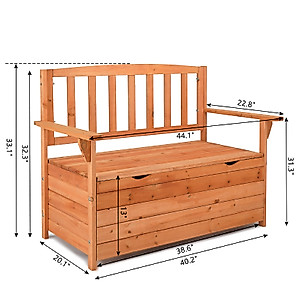 Aiyyds Cedar Outdoor Storage Bench with Seating - 44-inch Patio Bench with Backrest and Armrests, Weatherproof Deck Storage Box in Vibrant Orange-Red