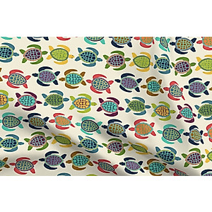 Spoonflower Fabric - Sea Turtle Cw4 Colorful Beach Ocean Scales Nautical Swim Printed on Petal Signature Cotton Fabric by The Yard - Sewing Quilting Apparel Crafts Decor