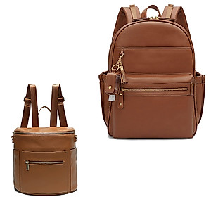 Diaper Bag Backpack Leather Diaper Bag with Hand Sanitizer Holder & Mini Diaper Bag