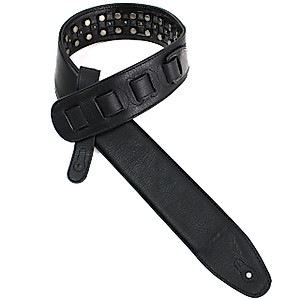 Walker & Williams DLX-215 Antiqued Black Finish Padded Guitar Strap with Metal Studs For Acoustic, Electric, And Bass Guitars