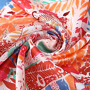 AWAYTR 27.5” Silk Satin Square Head Scarf/Scarves for Women Hair Bandanas Sleeping Neck Head Kerchief/Wraps (Flowering Leaves (Beige/Orange/Navy/Red)), 4PCS