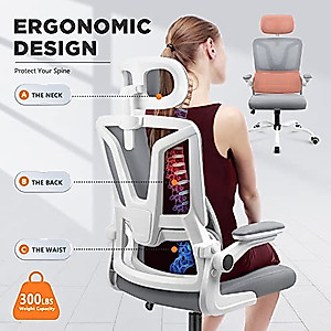 Soontrans Ergonomic Office Chair with Lumbar Support Pillow, Mesh Office Chair with Headrest & Adjustable Arms, Rocking Office Desk Chair, Comfortable Ergonomic Chair - Dark Grey
