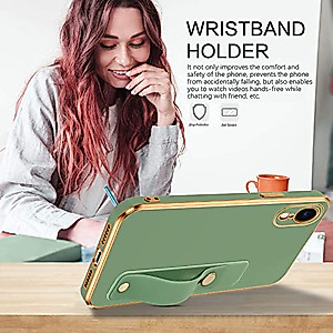 VENINGO iPhone XR Case, Phone Cases for iPhone XR,Slim Fit Soft TPU Rubber with Adjustable Wristband Kickstand Scratch Resistant Shockproof Protective Cover for Apple iPhone XR 6.1 Inch, Matcha Green