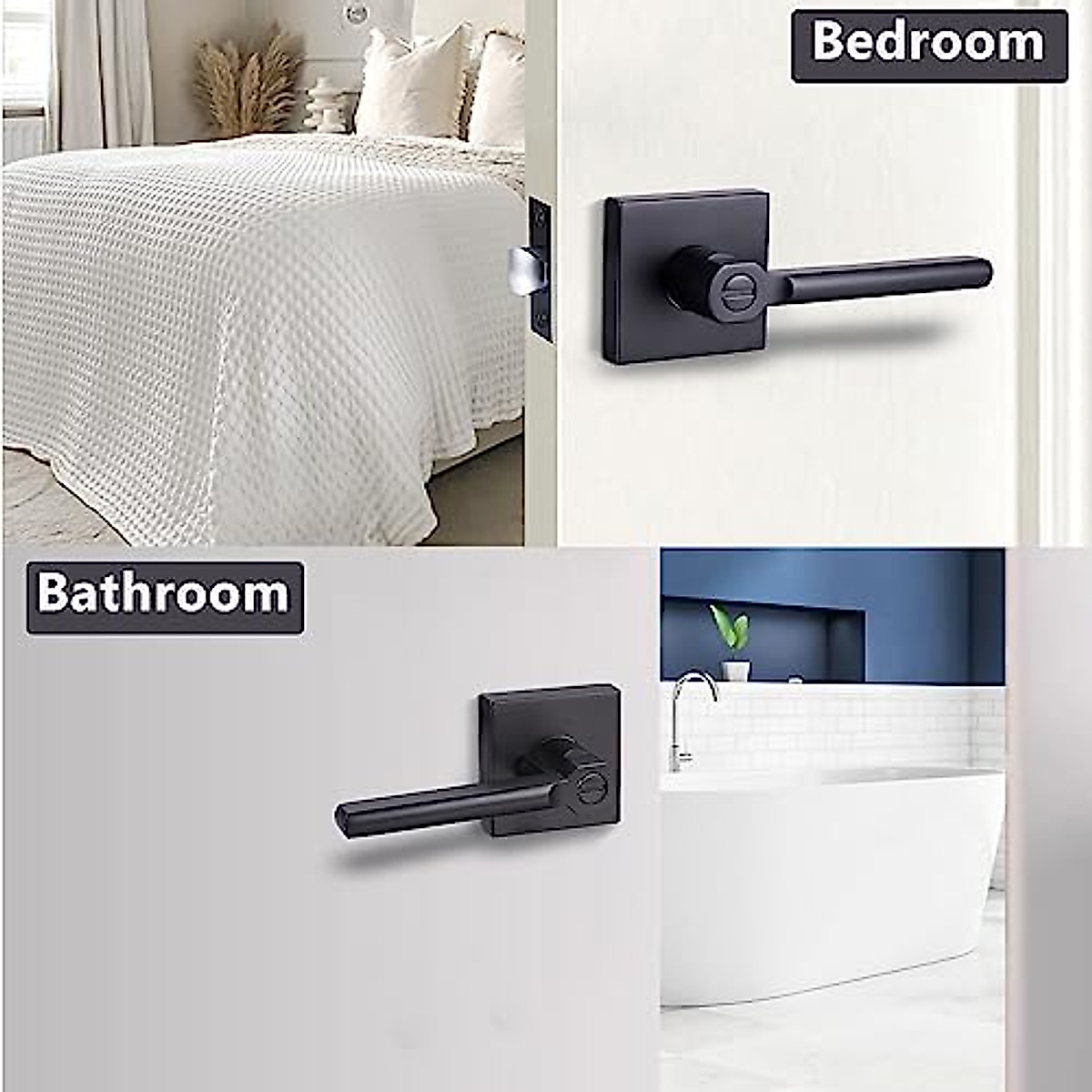 HBL' 2 Pack | Black Interior Door Handles Heavy Duty - Privacy Door Knobs for Bedroom & Bathroom | Made of Zinc Alloy | Fits Door Panel Thickness 1-3/8" to 1-3/4".