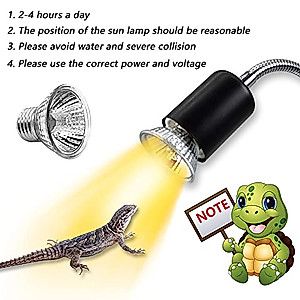 Fansisco Reptile Heat Lamp Turtle Lights with Clip, 3 UVA UVB Bulbs (50W) Aquarium Basking Lamp Adjustable Holder, Pet Heating Light Lamp for Reptile Snake Turtle Lizard