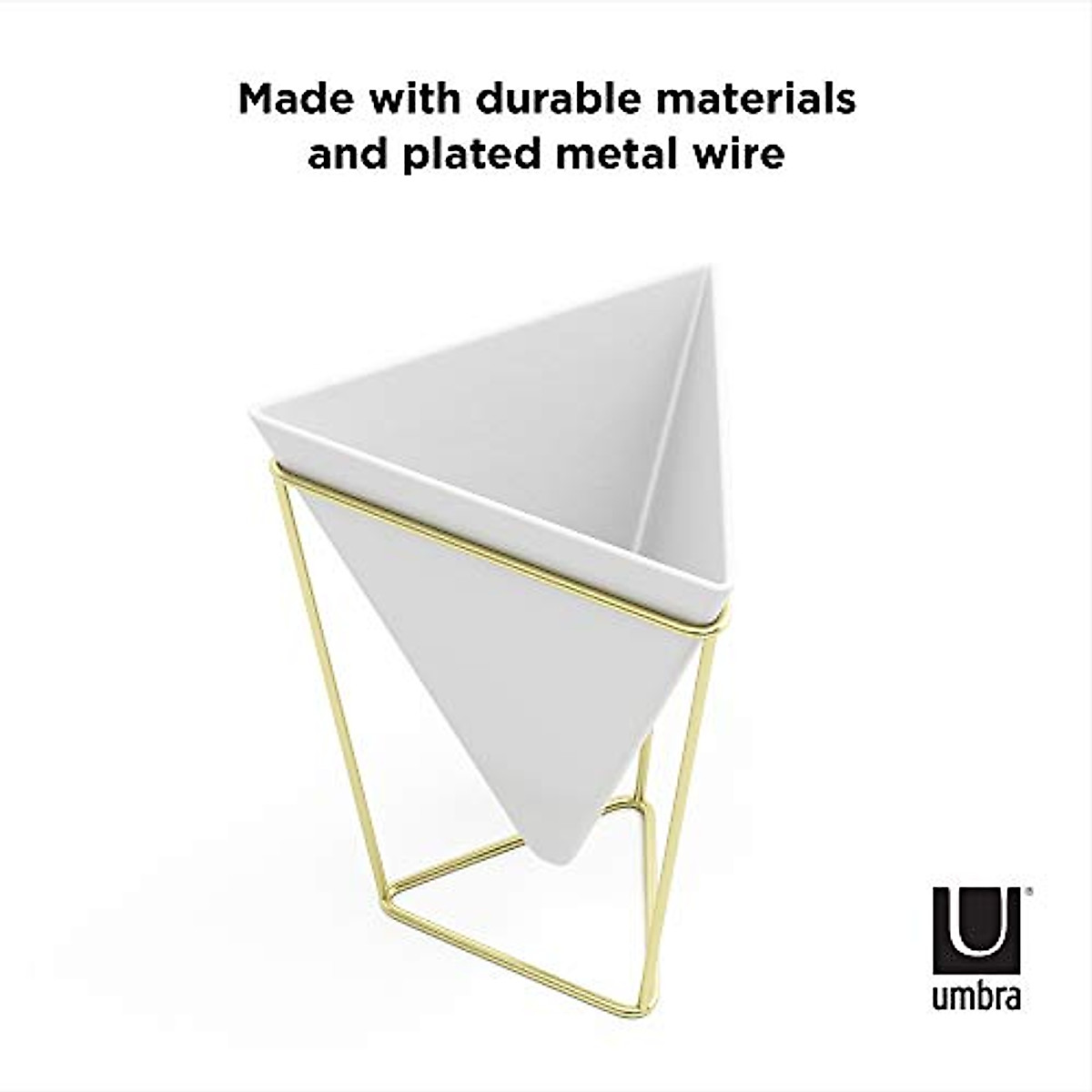 Umbra - 1004372-524 Trigg Desktop Planter Vase & Geometric Container-for Succulent, Air, Mini Cactus, Faux Plants and More, Desk, White/Brass
