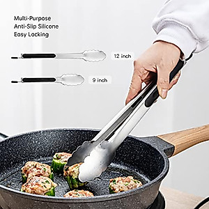 9"+12" Kitchen Tongs, Stainless Steel Grill Tongs Cooking Tongs, for Cooking Barbecue, BBQ Grilling, Buffet Serving (9"+12")