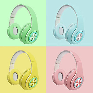 Heave Bluetooth 5.0 Wireless Headphones with LED Lights,3.5 mm Jack Stereo Over-Ear Headset with Noise Canceling Mic/Comfy Earpad,Support TF Card for Kids,Adult Online Class,Gaming Yellow