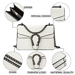 GLOD JORLEE Women's Stylish Chain Strap Crossbody Shoulder Bags - Classic Stone Crocodile Pattern Leather Square Flap Handbag (White)