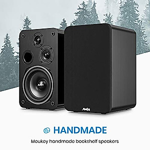 Moukey Passive Bookshelf Speakers (Pair), Peak Power 2×55W, 3-Way Home Theater Speakers, 2.0 Stereo Near Field Studio Premium Sound, Wooden Wall-Mountable, Black, M20-3