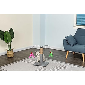 Go Pet Club Everyday Value 19in Scratching Post with Sisal Rope and Interactive Hanging Toy Feather, Gray