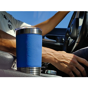 LaserGram 20oz Vacuum Insulated Tumbler Mug, Chiropractic Symbol, Personalized Engraving Included (Faux Leather, Blue)