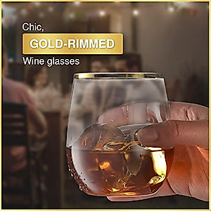 32 Pack Stemless Plastic Wine Glasses Disposable 12 Oz Gold Rim - Shatterproof Recyclable and BPA-Free, Stylish Drinkware for all Beverages, Cocktail Parties, Wedding Reception and Catered Events
