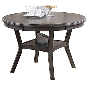 Lepfun Contemporary 5pc Set Round Table with 4X Side Upholstered Chairs with Backrest,Grey Finish Rubberwood Unique Design Funiture for Dining, Resturant and Living Room,Gray