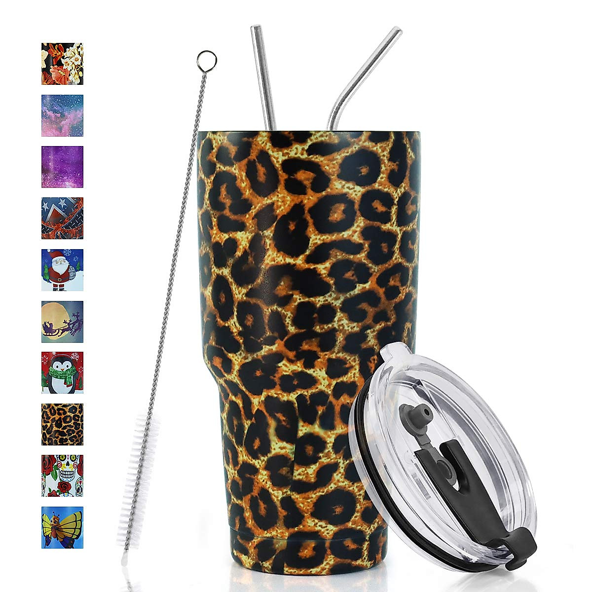 SYACOT 30oz Tumbler Double Wall Stainless Steel Vacuum Insulated Travel Mug with Splash-Proof Lid Metal Straw and Brush