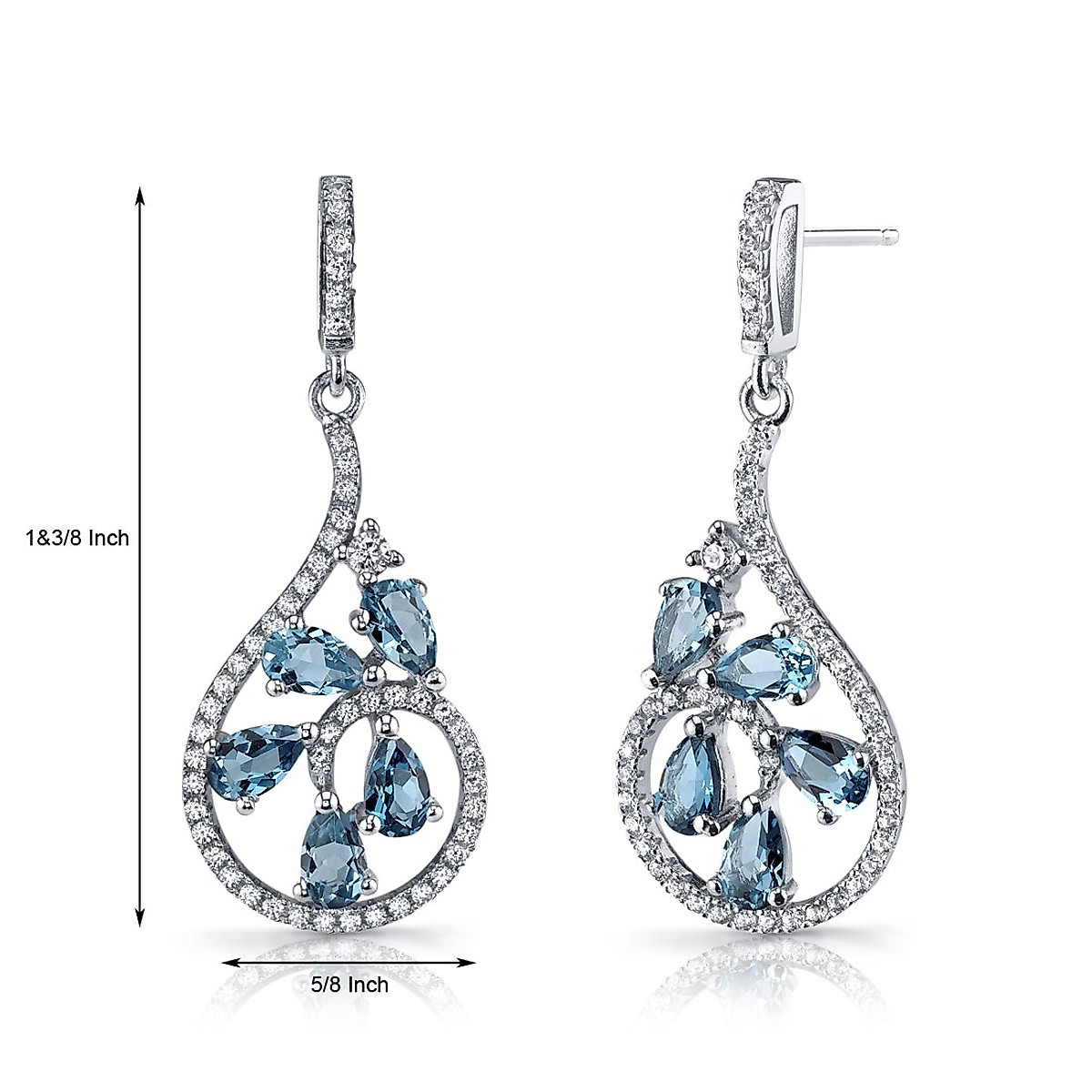 Peora London Blue Topaz Dewdrop Dangle Earrings for Women 925 Sterling Silver, Natural Gemstone Birthstone, 2.50 Carats total Pear Shape 5x3mm, Friction Backs