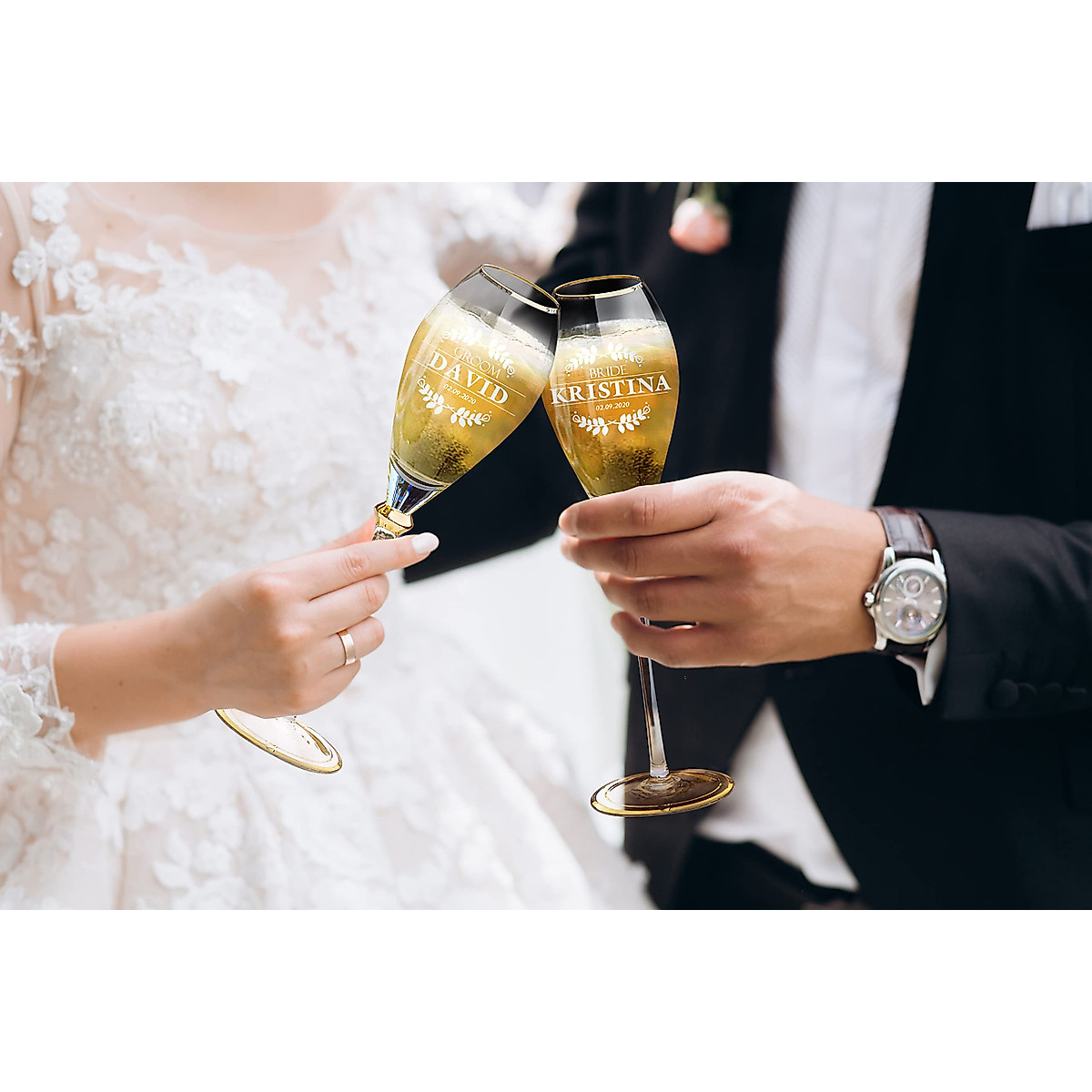 Krezy Case Set of 2 Personalized Wedding Engraved Champagne Flutes- Mr and Mrs Design - For Weddings,Parties and Anniversary
