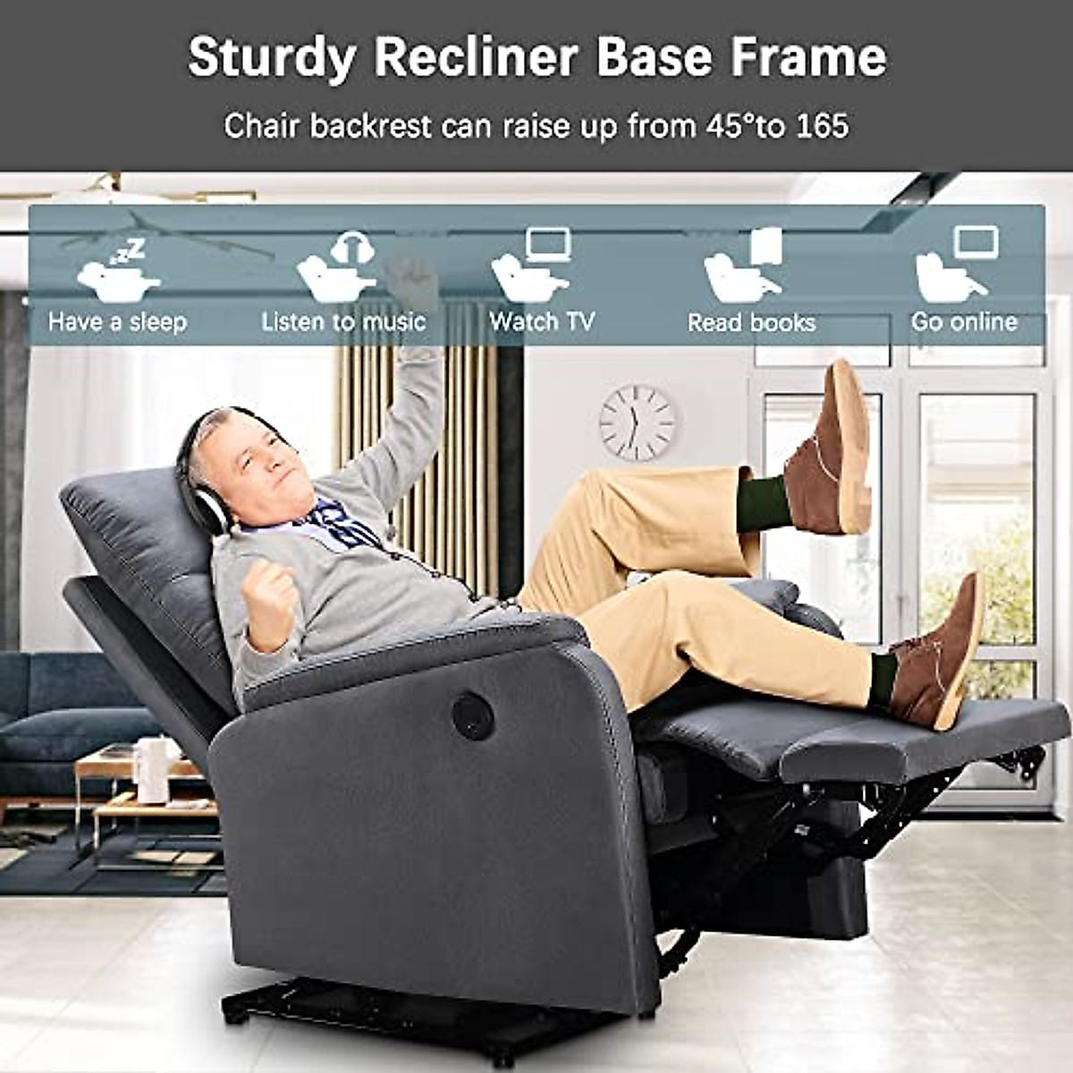 Electric Power Recliner Chair for Elderly Senior & Adult Ergonomic Single Lounge Sofa Living Room Home Theater Seating