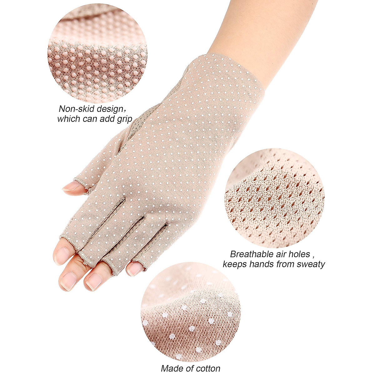 Maxdot Fingerless Gloves Non Slip UV Protection Driving Gloves Summer Outdoor Gloves for Women and Girls (Pink and Khaki,2 Pairs)