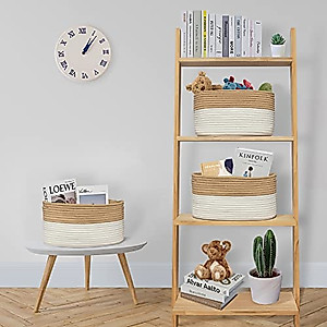 Dougeen Woven Rope Baskets for Storage Organization,Small Rope Baskets for Shelves,Cute Basket for Cube Storage,Woven Rope Basket for Nursery Toy Organizing,Bookcase Rope Basket,Oval Brown&white Set 3