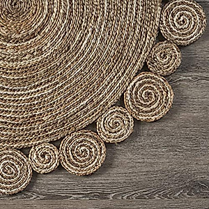 Lr Home Ox Bay Organic Jute Spiral Area Rug, Bleach and Natural, 4' Round