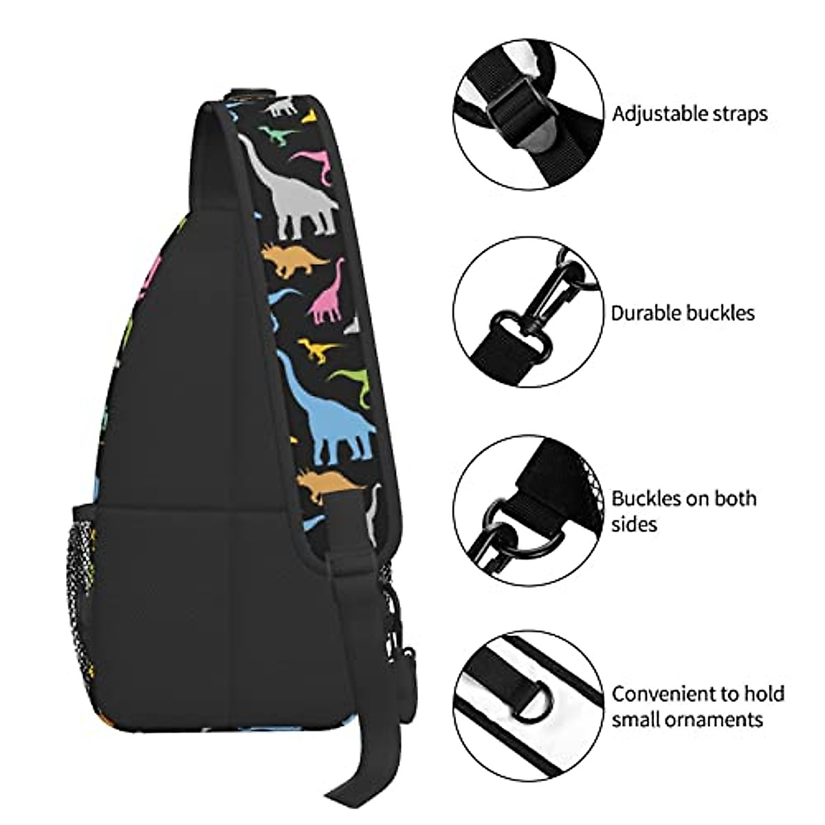 ZREXUO Cute Dinosaur Chest Bags Crossbody Sling Backpack Travel Hiking Daypack Crossbody Shoulder Bag For Women Men