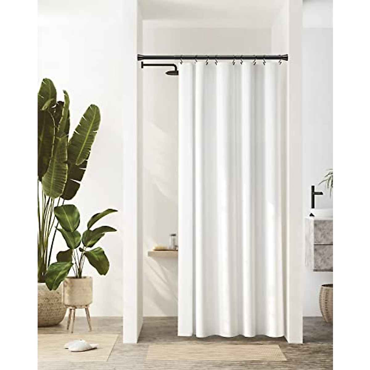 AIZESI Spring Tension Curtain Rods 28 to 48 Inch Black Shower Rod Tension Rods Never Rust Non-slip Shower Curtain Rod Tension No Drill Adjustable Curtain Rods Spring Tension Rod for Window or Shower