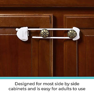 Toddleroo by North States Large Sliding Cabinet Locks | Keep Side by Side cabinets Safely & securely Closed | Works on Cabinet Handles up to 4.5" Apart | Baby proofing with Confidence (2-Pack, White)