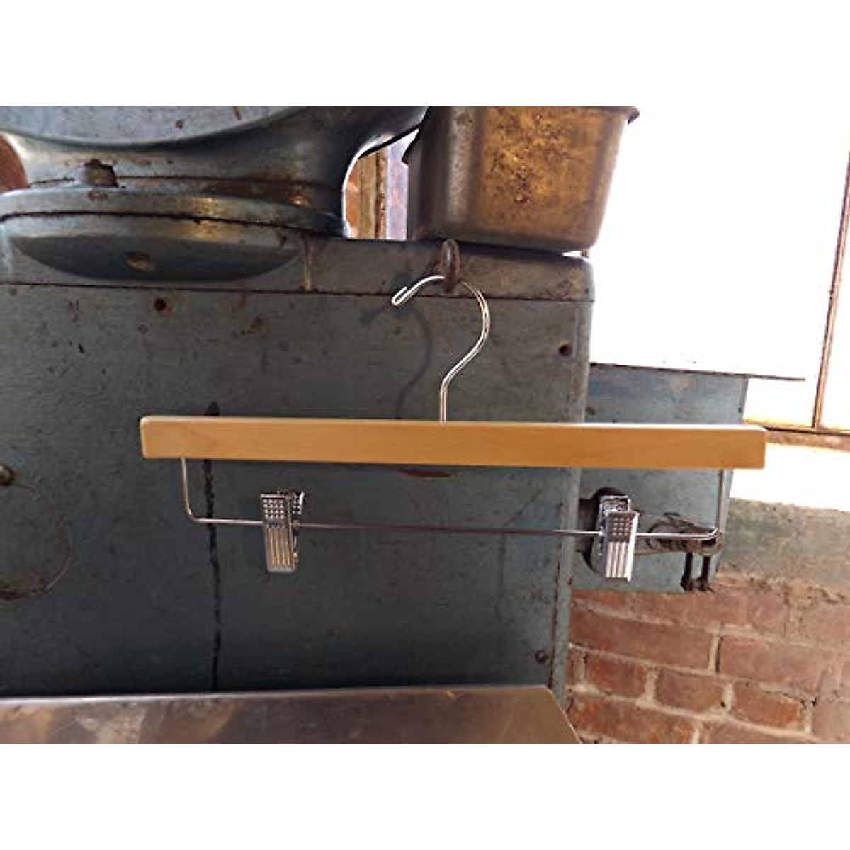 NAHANCO 6214RCCH 14” Wooden Pant Skirt Hanger with Chrome Hook and Clips, Natural (Pack of 100)