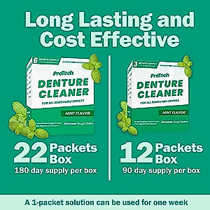 Protech Denture Cleaner 7g (3-Month Supply) Denture Cleanser Foils for Retainers, Nightguards, Mouthguards, and Dentures, Nicotine, Coffee and Iron Cleaning Foils, No Tablets, Long Lasting Packets