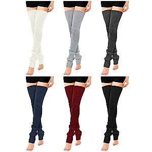 Giegxin 6 Pairs Winter Knee Leg Warmers Women Thick Extra Long Knitted Thigh High Sock Warmers Girls(Black White Dark Grey Light Grey Blue Red)