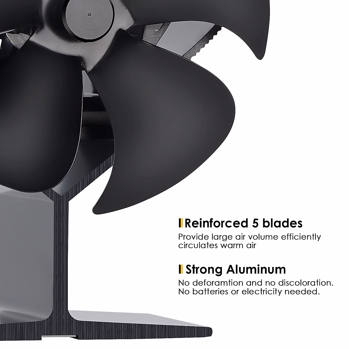 Heat Powered Stove Fan with Magnetic Thermometer, 5 Blade Wood Stove Fan, Ultra Quiet Non Electric Fireplace Fan for Wood Burner Stove/Log Burner/Fireplace