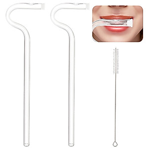 Anti Wrinkle Straw, Reusable Anti Wrinkle Drinking Straw Glass Straw, Lip Straw for Wrinkles, Set of 2 Anti Lip Wrinkle Straw and 1 brush