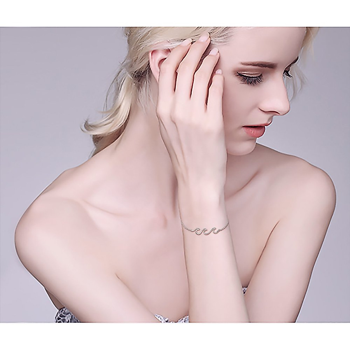 S925 Sterling Silver Wave Ocean Beach Sea Adjustable Anklet Ankle Bracelet for Women