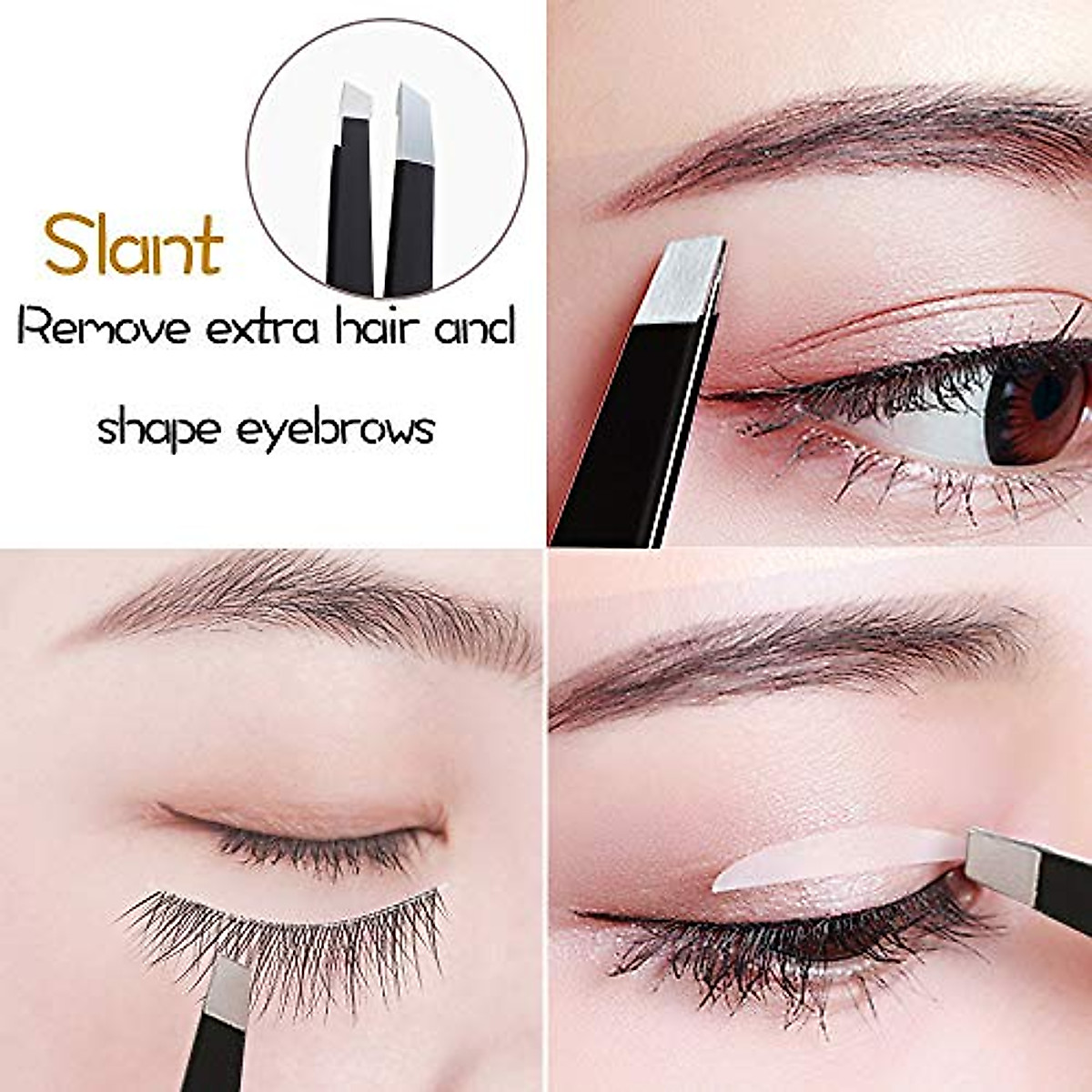 Ithyes Complete Tweezer Set 2 PCS Slant Tip Tweezer Stainless Steel Tweezers Eyebrow Trimmer Scissor for Shape Precision Ingrown Hair Nose Hair Blackhead Tick Remover,Black