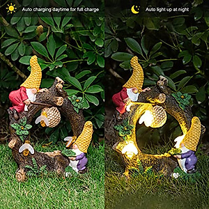 VZVXCC Solar Garden Statue Outdoor-Garden Statues Gnomes Collecting Honey with Solar Lights Decoration for Patio Balcony Yard Lawn Ornament, Novelty Gift