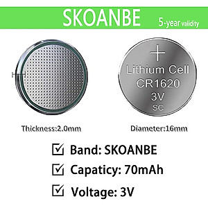 SKOANBE 12 Pack CR1620 3V Lithium Battery for Car Remote Key Fob