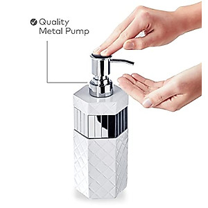 Creative Scents White Bathroom Accessories Set - Decorative 6 Piece Bathroom Accessory Set Features: Trash Can, Tissue Cover, Soap Dispenser, Toothbrush Holder, Tumbler & Soap Dish (Quilted Mirror)