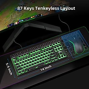 RK ROYAL KLUDGE RKS87 Typewriter Mechanical Keyboard, Hot Swappable Blue Switch Wired PC Gaming Keyboard, 75% Layout RGB 87 Keys Slim Keyboards with Retro Punk Round Keycaps for Mac Windows, Black