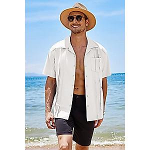 COOFANDY Men's Short Sleeve Button Down Shirts Linen Casual Shirts for Summer Beach Vacation Wear White