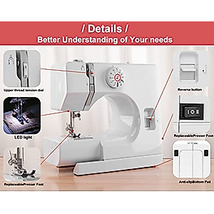 Buart Sewing Machine,Mini Sewing Machine for Beginners,Sewing Machines with Reverse Sewing and 12 Built-in Stitches,with Foot Pedal & 42PC Sewing Kit(White)