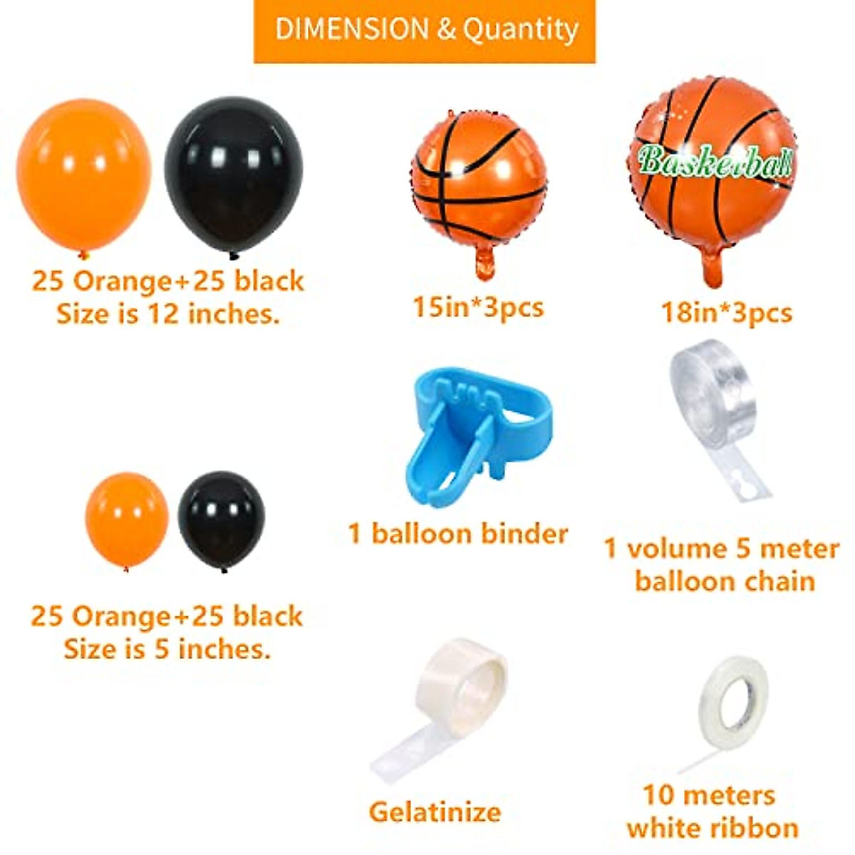 BEISHIDA 110 PCS Basketball Theme Balloon Garland Arch Kit Black Orange Balloons Kit Decorations For Basketball Sports Garland Theme Party Baby Shower Birthday Party Supplies