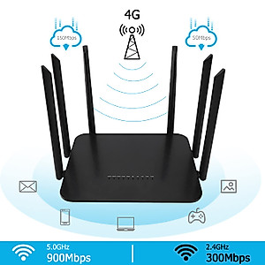 Dual Band 4G LTE Router with SIM Card Slot Unlocked Modem, 1200Mbps Mobile Hotspot Support AT&T and T-Mobile, 6-Antenna Wireless Wi-Fi Router