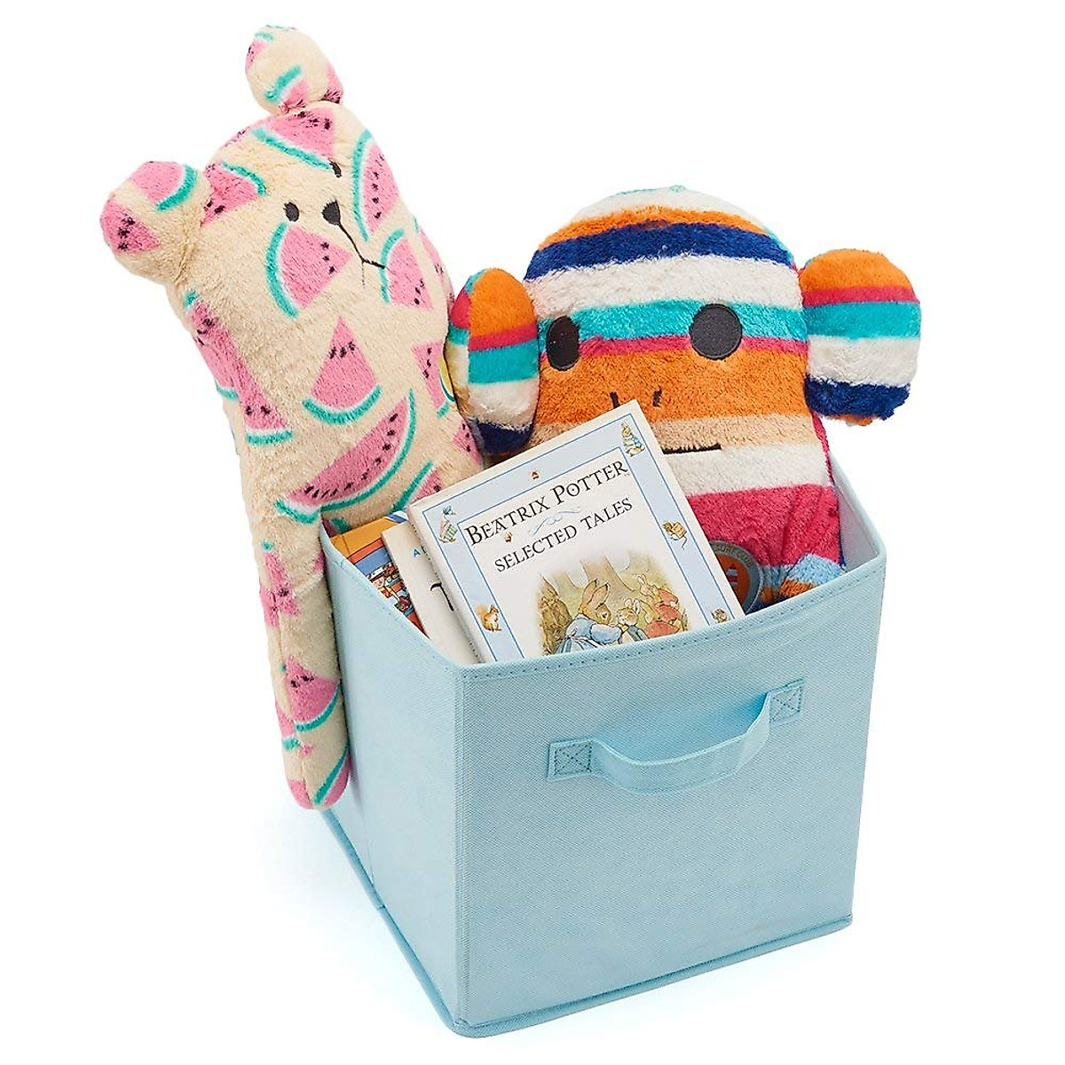 EZOWare Set of 12 Foldable Basket Bin Collapsible Storage Cube For Nursery, Kids Toys Organizer, Shelf Cabinet - ( Pale Dogwood + Light Blue)