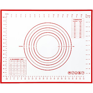 Non Slip Silicone Pastry Mat with Measurements Nonstick, 16 x 20 Inch Thick Baking Mat for Rolling out Dough Red Food Grade Silicone Baking Mats for Cookie, Cake, Pizza
