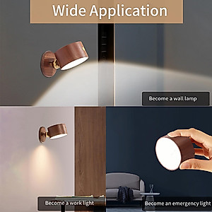 Leapair Wooden LED Wall Sconce, Wall Mounted Lamp,Wooden Night Light with Rechargeable Battery Operated 360°Rotate Magnetic Ball, Cordless Wall Light for Reading